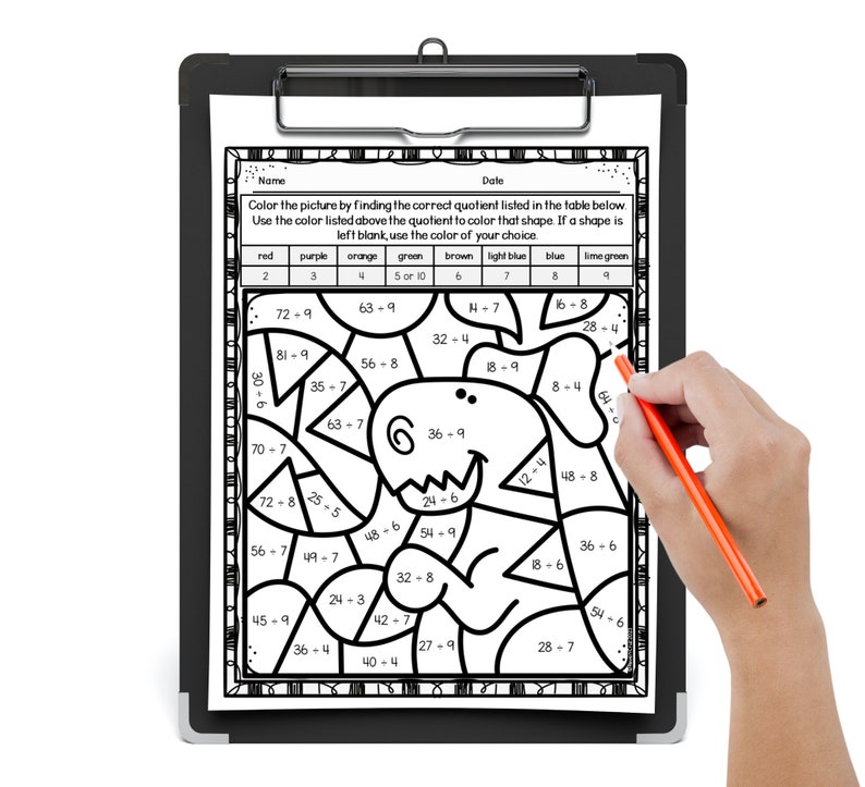 Dinosaur Division Color by Number Worksheets | 3rd Grade Multiplication ...