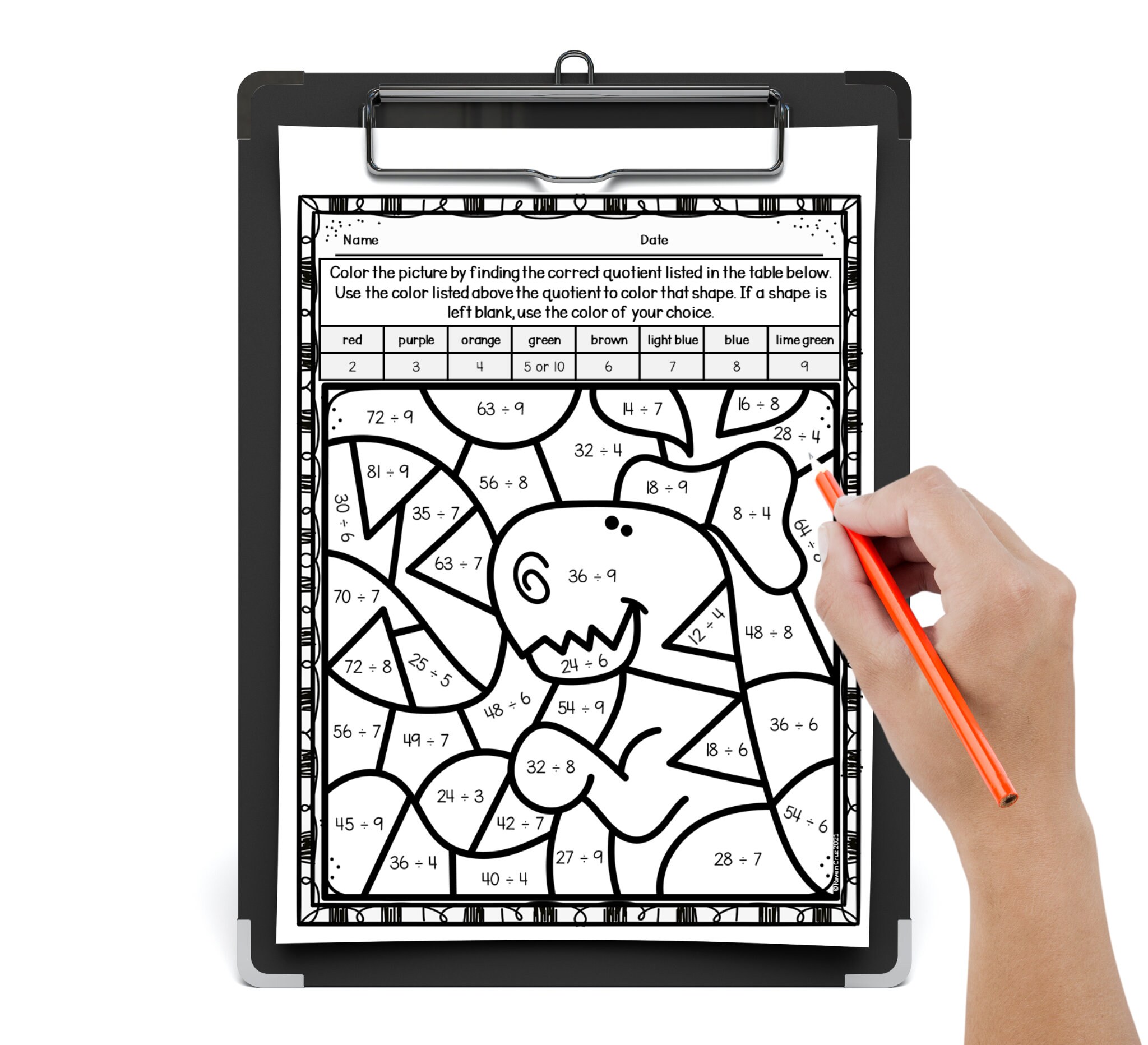 Dinosaur Division Color by Number Worksheets | 3rd Grade Multiplication ...