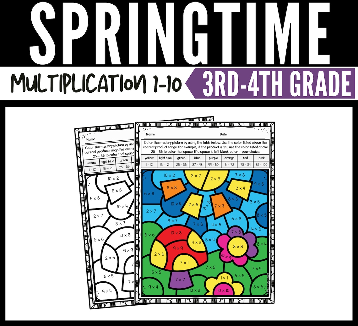 Spring Multiplication Color by Number Worksheets - Etsy