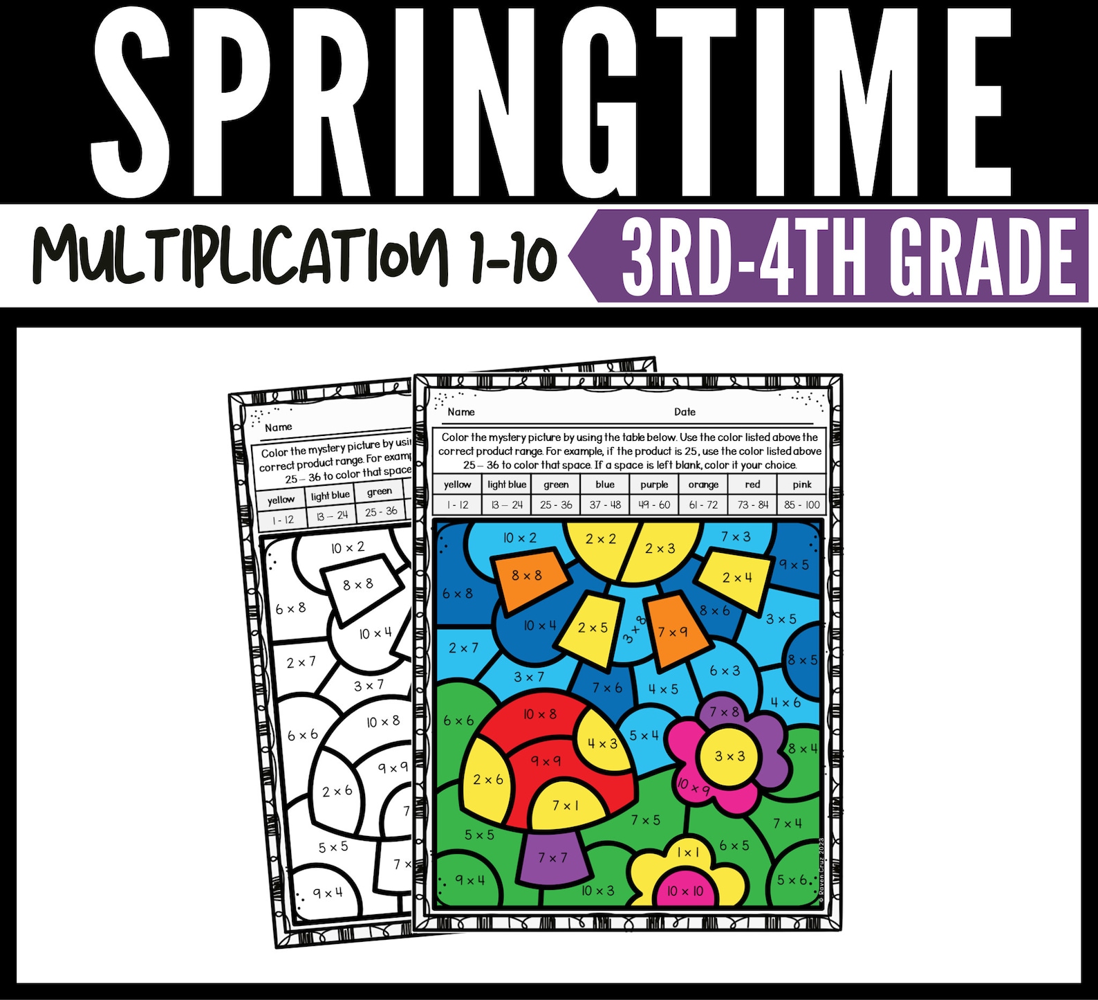 Spring Multiplication Color By Number