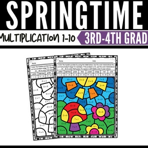 Spring Multiplication Color by Number Worksheets | - Etsy