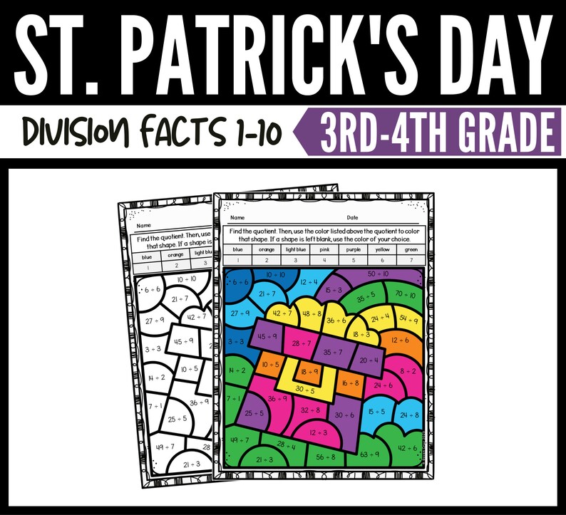 St. Patrick's Day Division Color by Number | St. Paddy's Day Math for ...