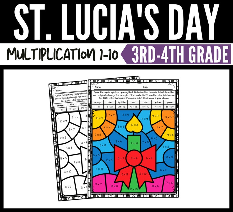 Color by Number for St. Lucia's Day Multiplication - Etsy