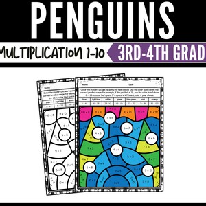 Penguin Multiplication Color by Number Worksheets for 3rd Grade and 4th ...