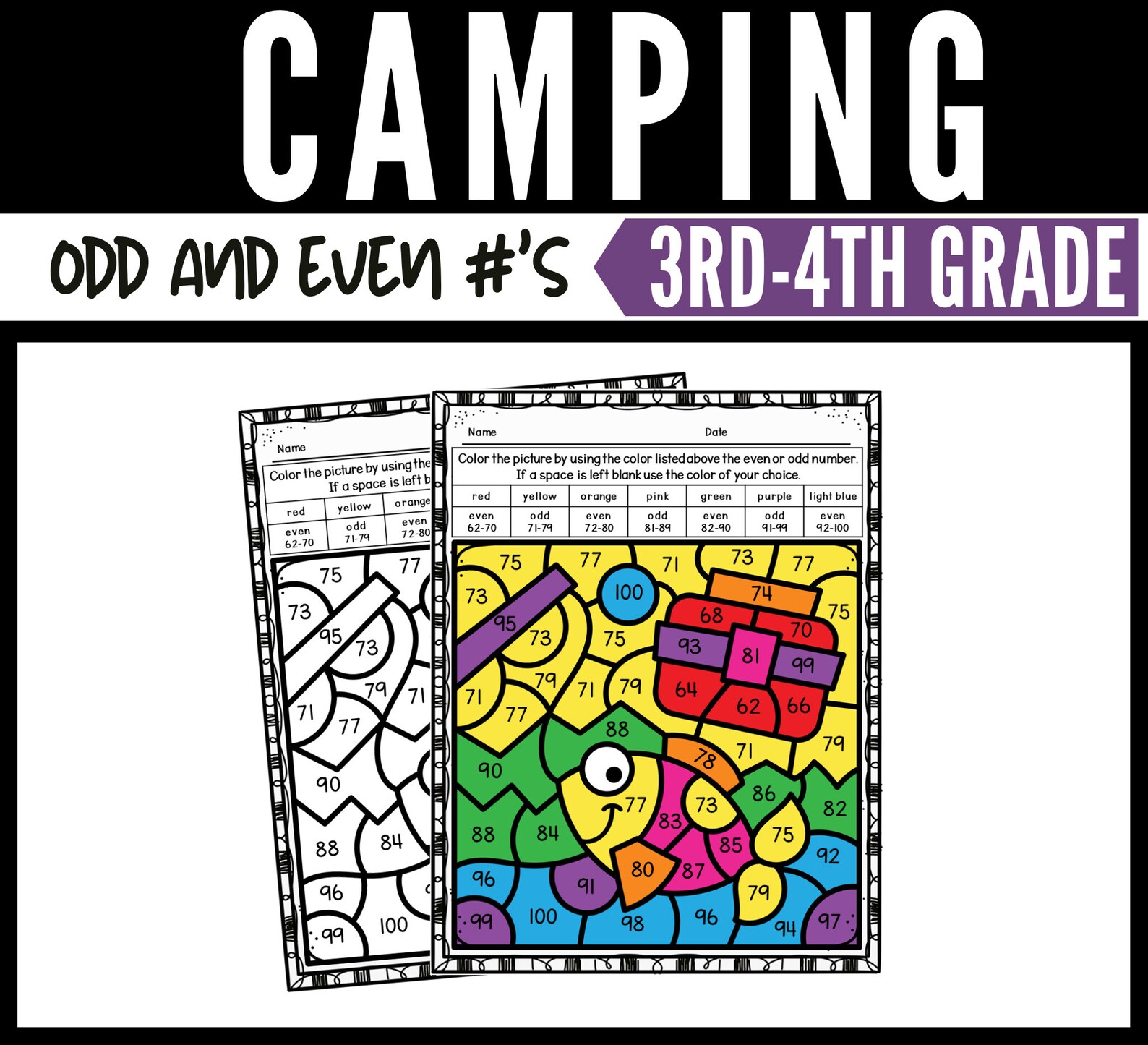 Camping Themed Odd and Even Numbers Worksheet Camping Color by Number ...