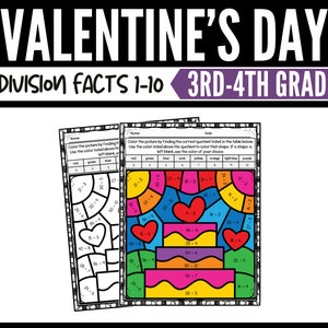 Valentine's Day Color by Number Division Worksheets for 3rd Grade and ...