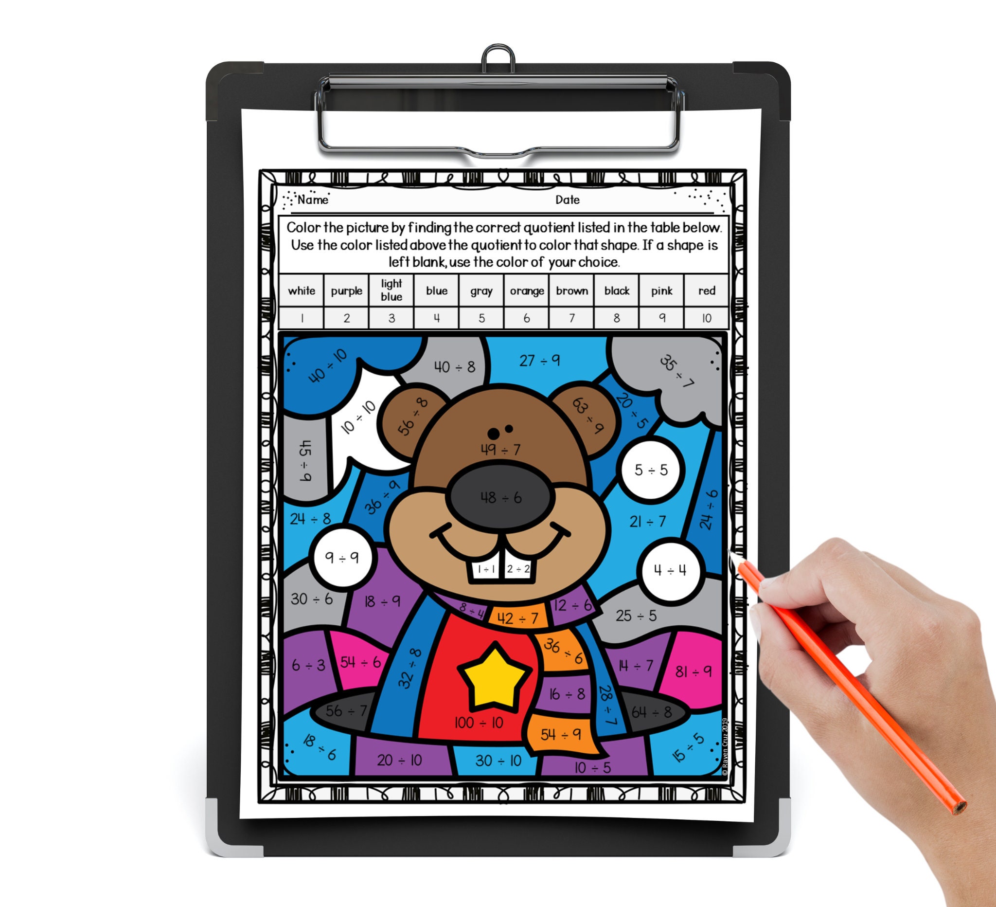 Groundhog Day Division Color by Number Worksheets for 3rd Grade Math ...