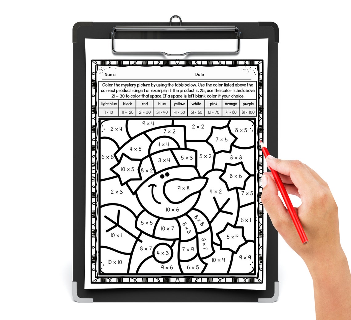 Winter Color by Number Multiplication Worksheets, Winter Classroom Math ...