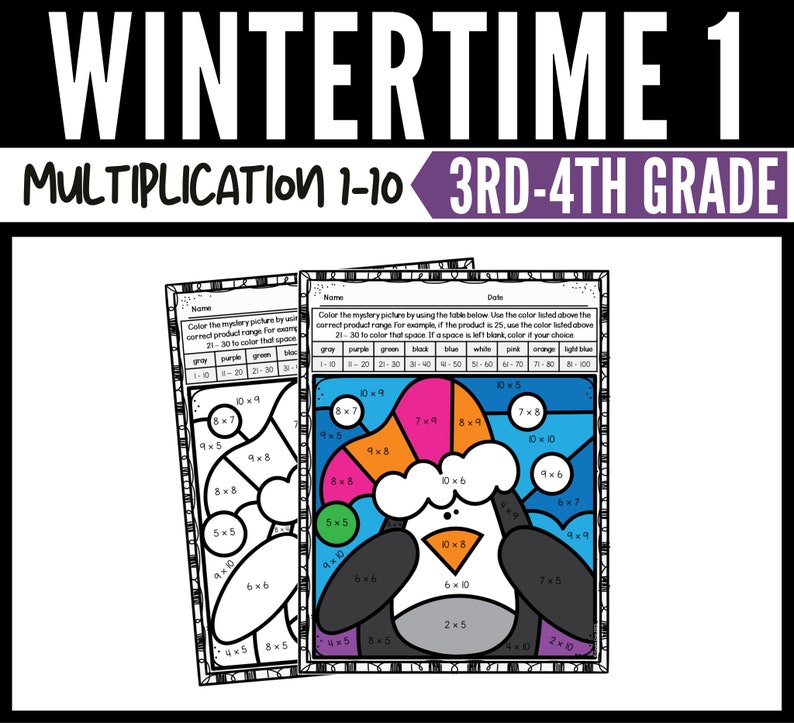 Multiplication Color by Number Worksheets for Winter in 3rd Grade and ...