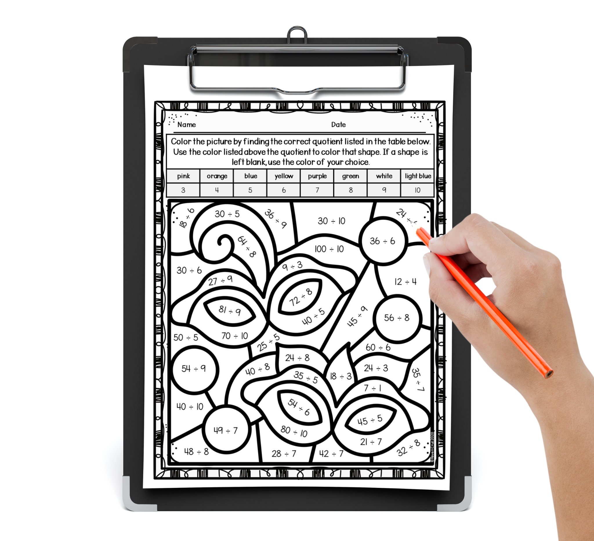 Mardi Gras Division Color by Number Worksheets for 3rd-grade and 4th ...