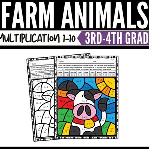 Farm Animals Multiplication Color by Number Worksheets | 3rd Grade Math ...