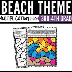 Beach Themed Multiplication Color by Number Worksheets for 3rd Grade ...