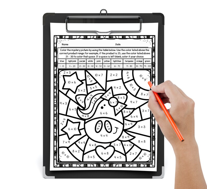 Unicorn Color by Number Multiplication Worksheets 3rd Grade Math ...