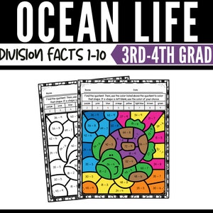 Sea Animals Division Color by Number Worksheets | - Etsy