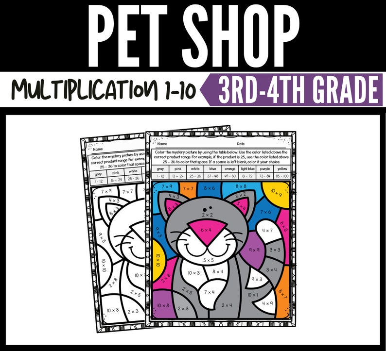 Pet Shop Multiplication Color by Number Worksheets | 3rd Grade ...