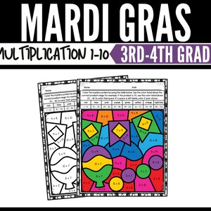 Mardi Gras Color by Number Multiplication Worksheets for 3rd-grade and ...