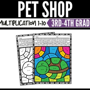 Pet Shop Multiplication Color by Number Worksheets | 3rd Grade ...