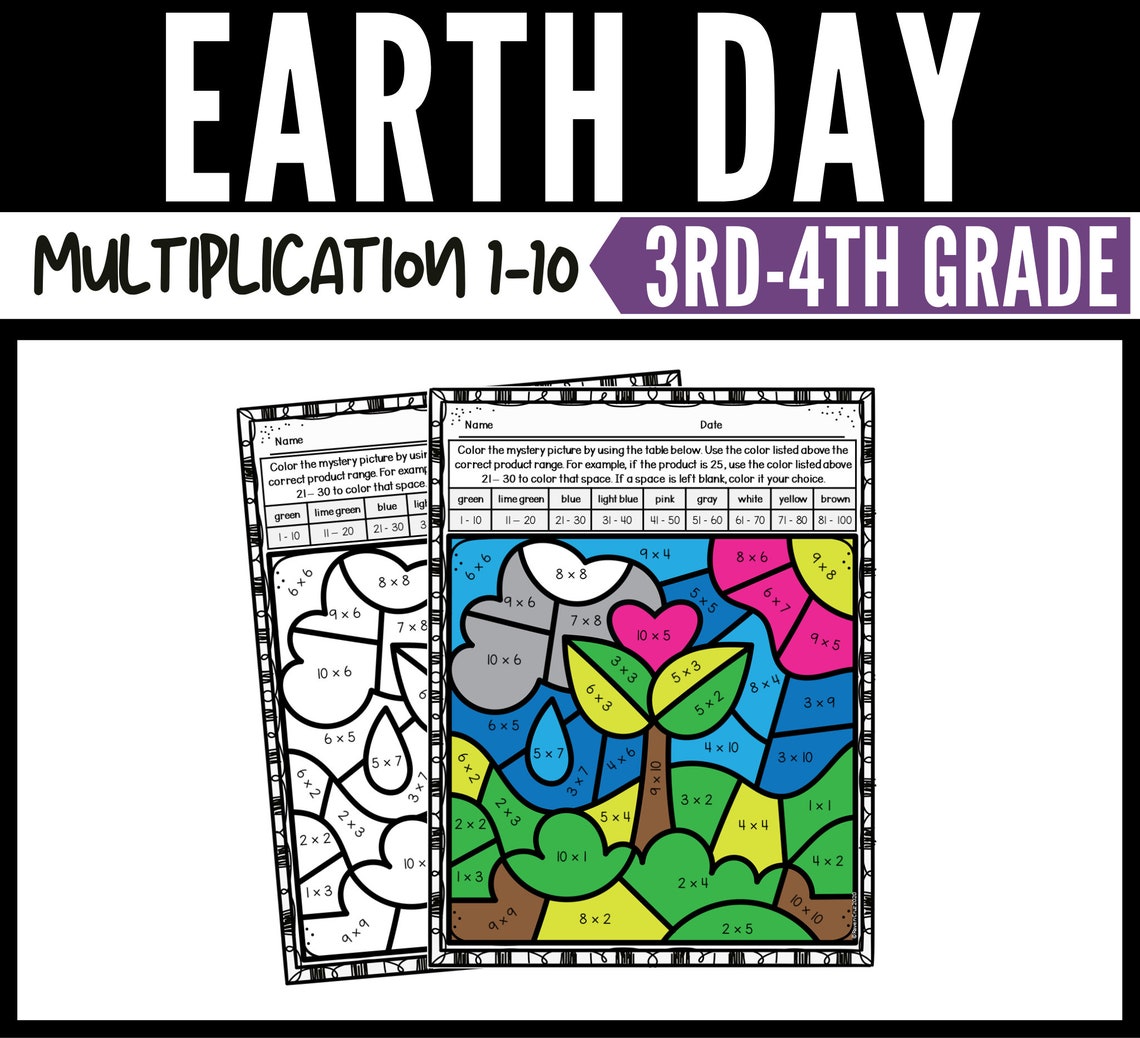 Earth Day Multiplication Color by Number Worksheets for 3rd Grade and ...