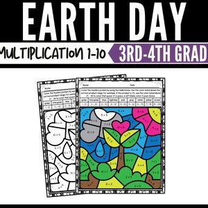 Earth Day Multiplication Color by Number Worksheets for 3rd Grade and ...