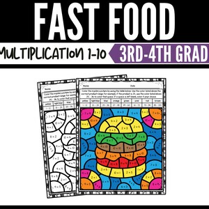 Fast Food Multiplication Color by Number Worksheets, 3rd Grade Math ...