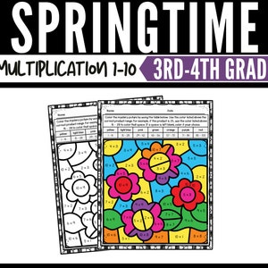 Spring Multiplication Color by Number Worksheets | - Etsy
