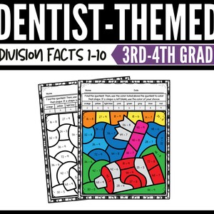 Dentist and Tooth Fairy Themed Division Color by Number Worksheets for ...