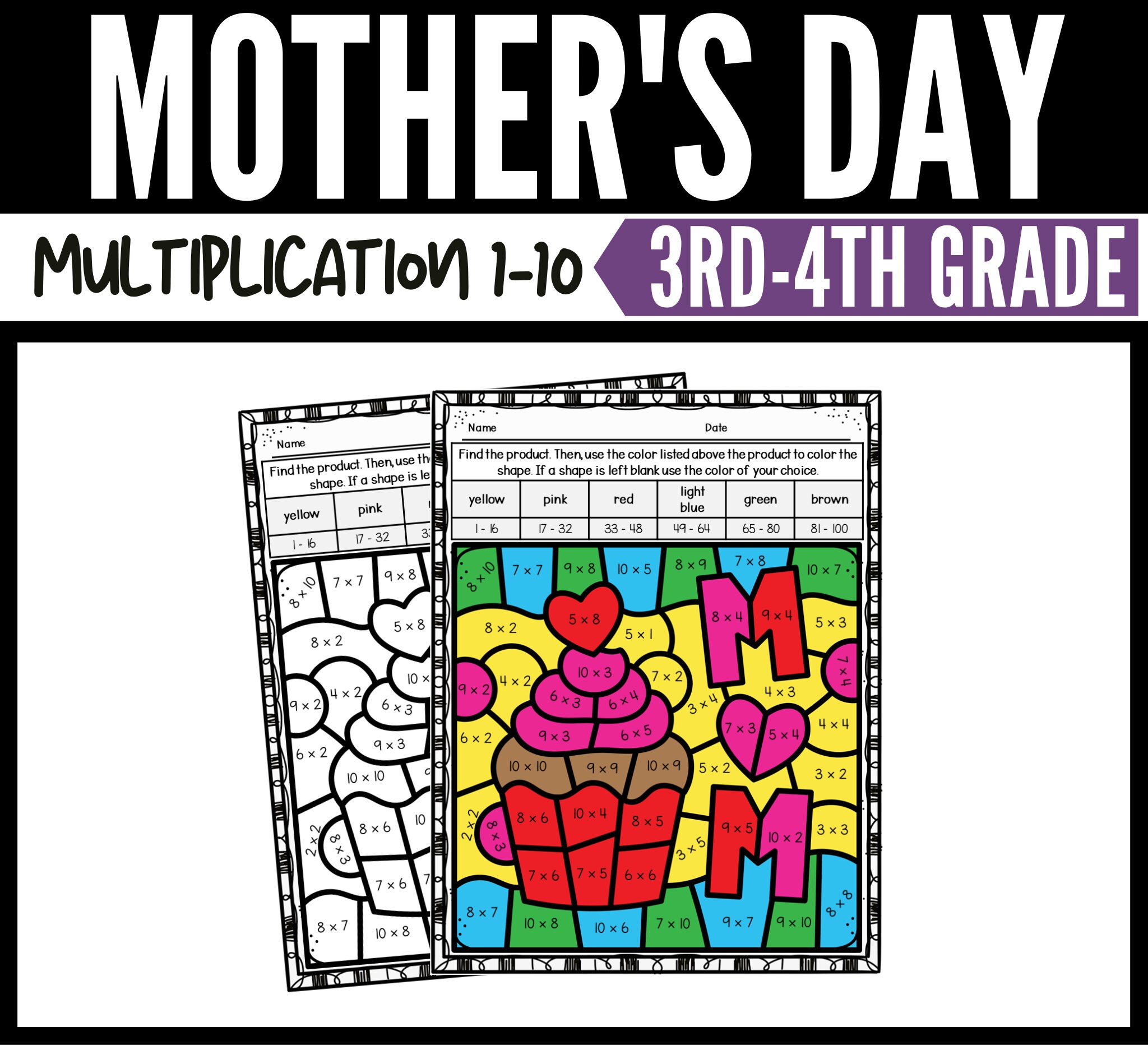 Mother's Day Multiplication Color by Number Worksheet, 3rd Grade Math ...