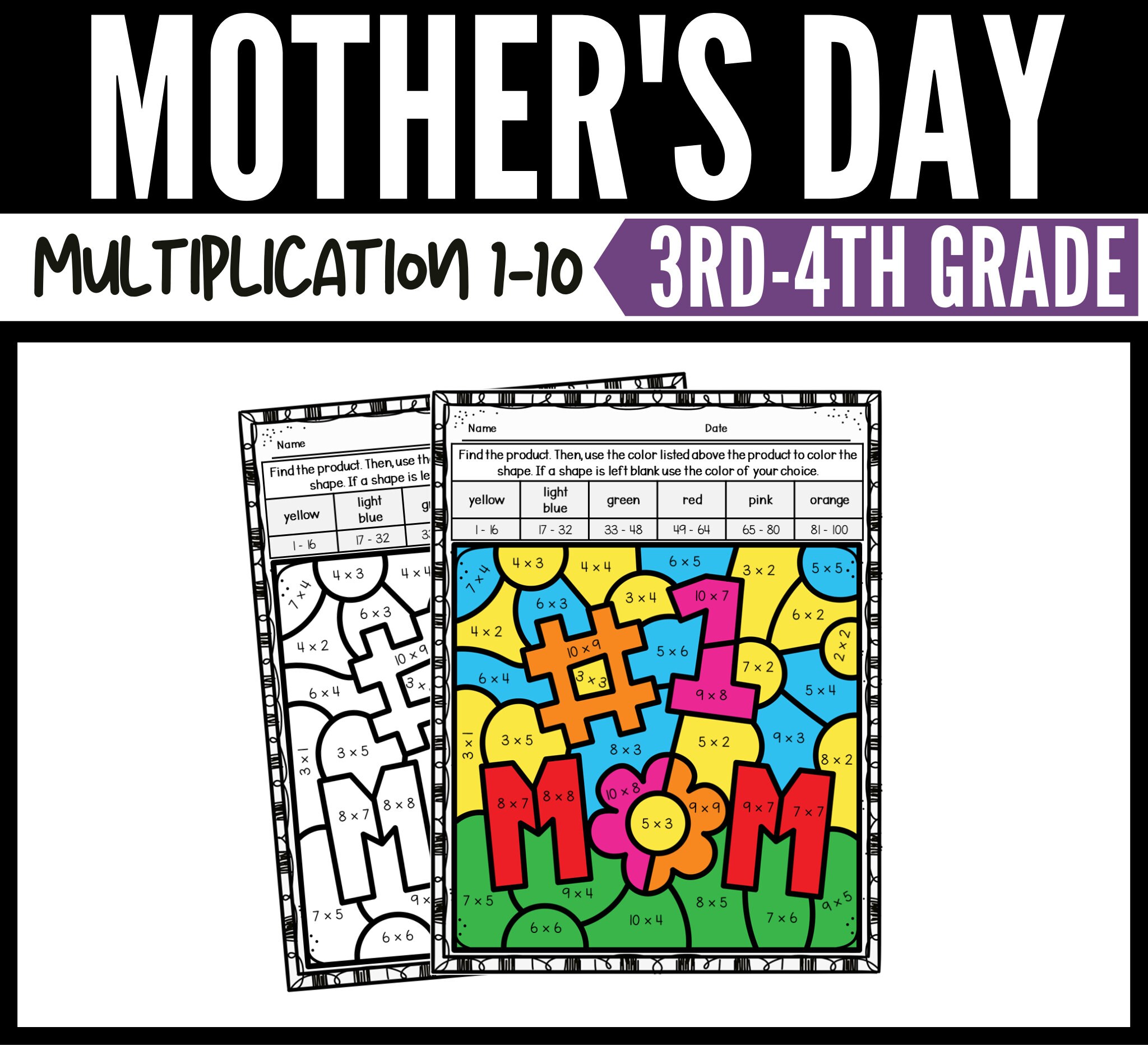 Mother's Day Multiplication Color by Number Worksheet, 3rd Grade Math ...