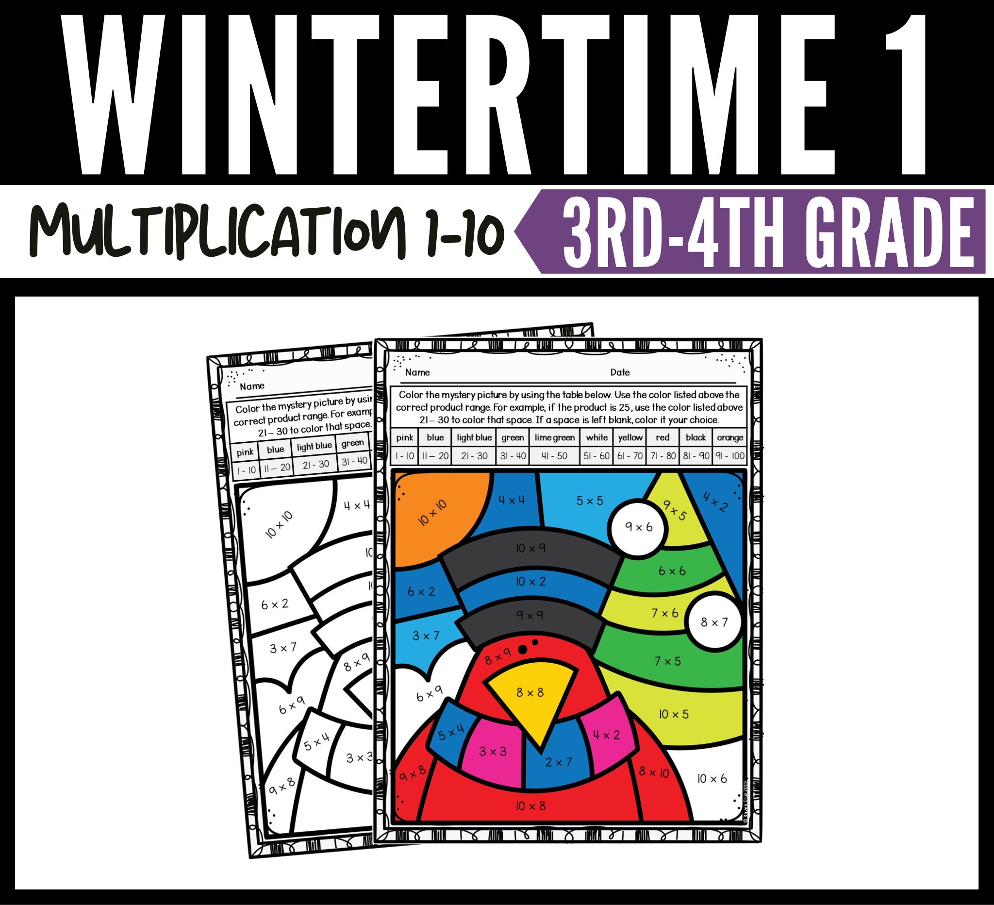 Multiplication Color by Number Worksheets for Winter in 3rd Grade and ...