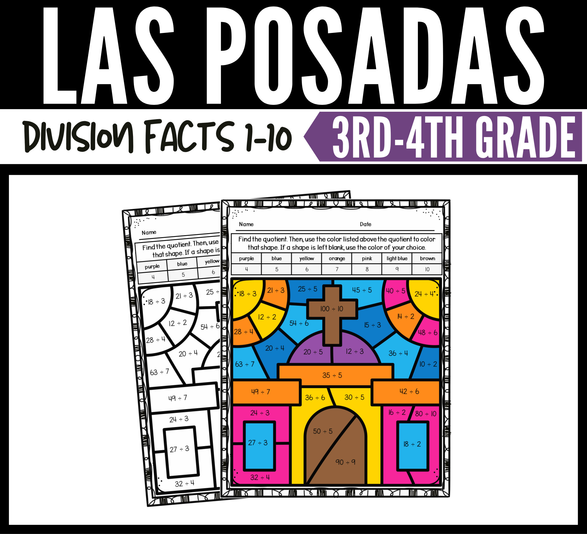 Las Posadas Color by Number Division Worksheets Mexican Christmas ...