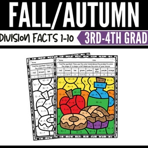 Fall Division Color by Number Worksheets for 3rd Grade and 4th Grade ...