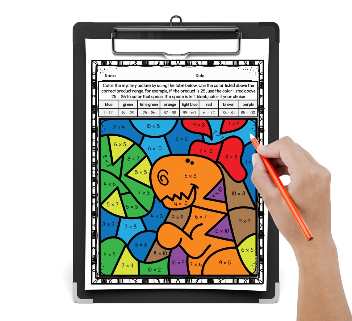 Dinosaur Multiplication Color by Number Worksheets Fun 3rd Grade ...