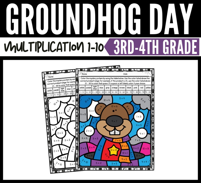 Groundhog Day Color by Number Multiplication Worksheets for 3rd Grade ...