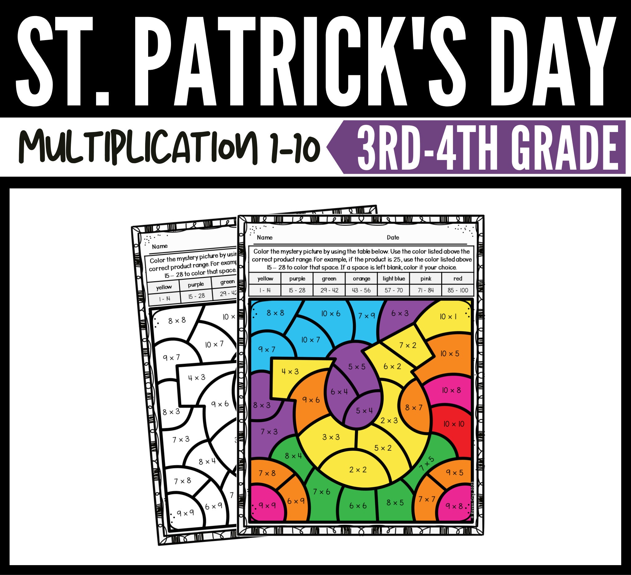 St. Patrick's Day Multiplication Color by Number | St. Paddy's Day Math ...
