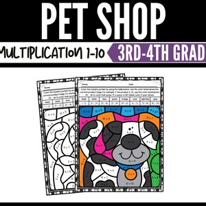 Pet Shop Multiplication Color by Number Worksheets | 3rd Grade ...