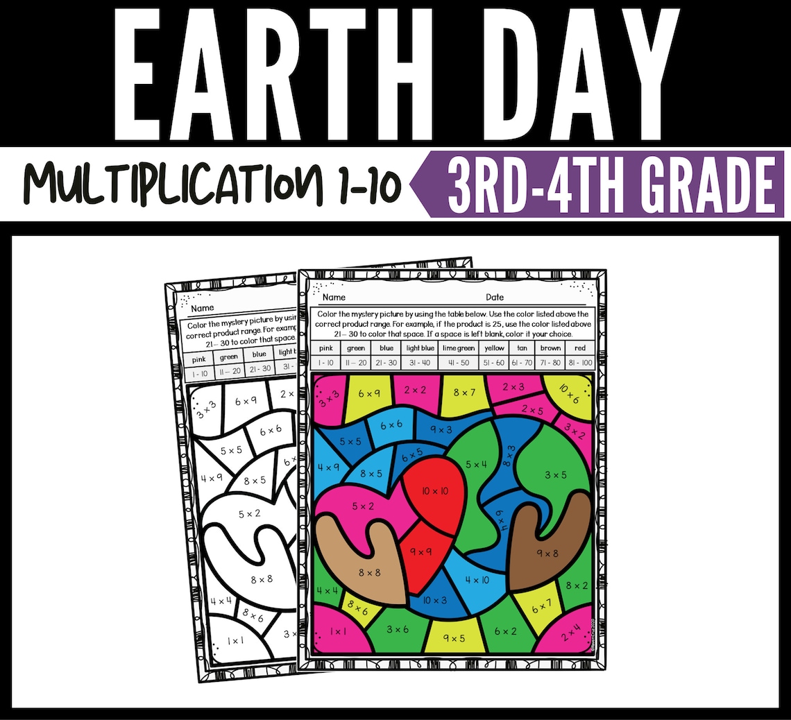 Earth Day Multiplication Color by Number Worksheets for 3rd Grade and ...