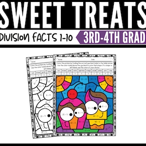 Sweet Treats Division Color by Number Worksheets 3rd Grade and 4th ...