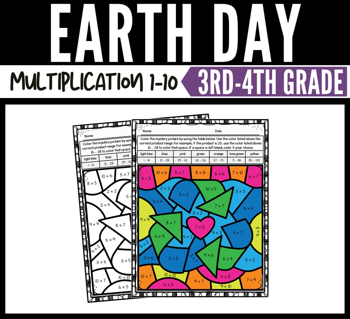 Earth Day Multiplication Color by Number Worksheets for 3rd Grade and ...