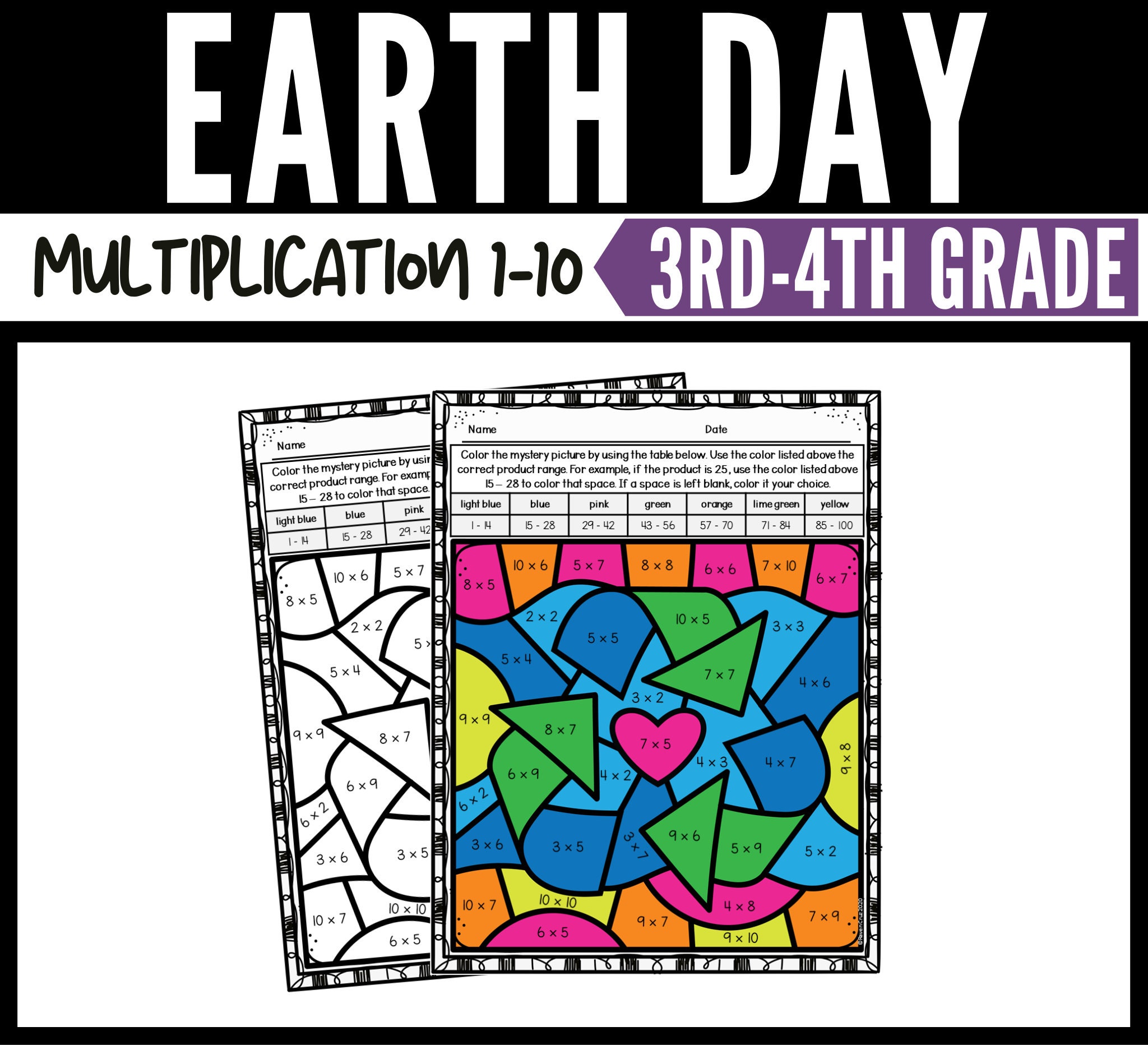 Earth Day Multiplication Color by Number Worksheets for 3rd Grade and ...