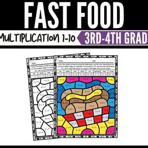 Fast Food Multiplication Color by Number Worksheets, 3rd Grade Math ...
