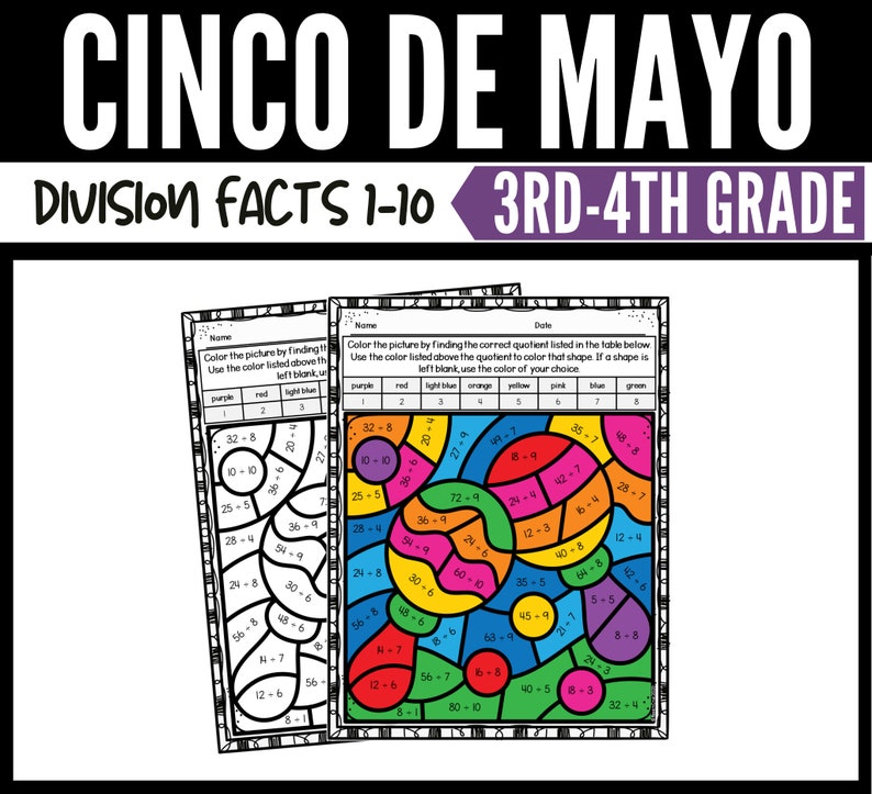Cinco De Mayo Division Color by Number | 3rd-4th Grade Math (PDF) - Etsy