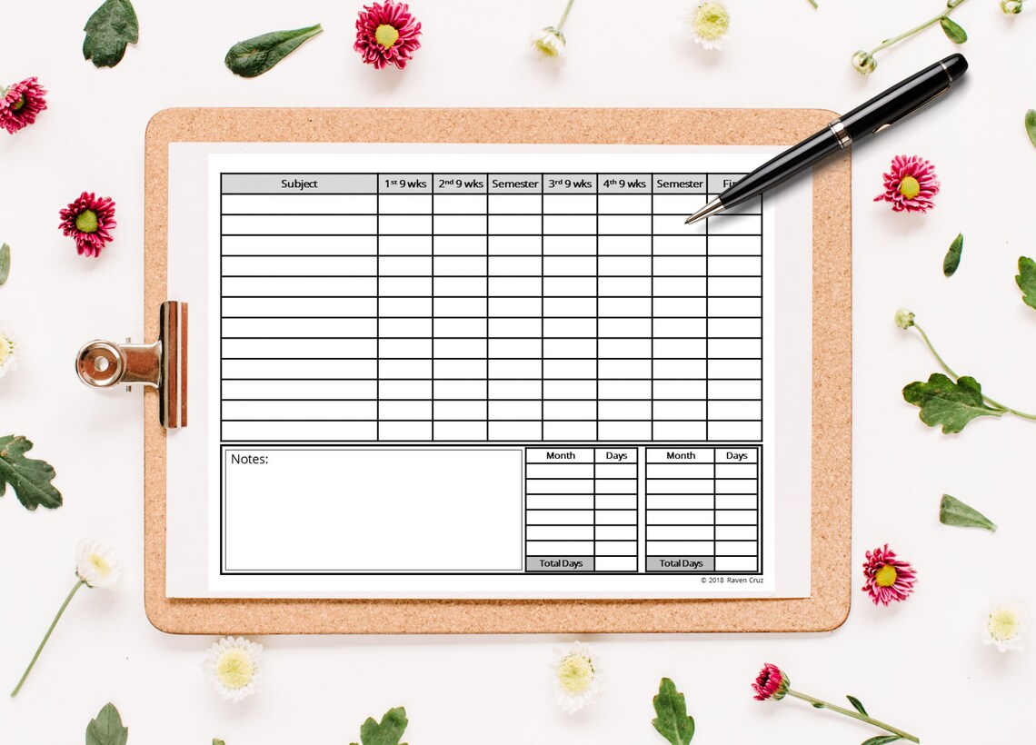 Editable Grade Tracker Homeschool Report Card Homeschool - Etsy