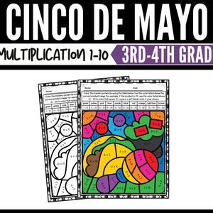Cinco De Mayo Color by Number Multiplication Worksheets for 3rd Grade ...