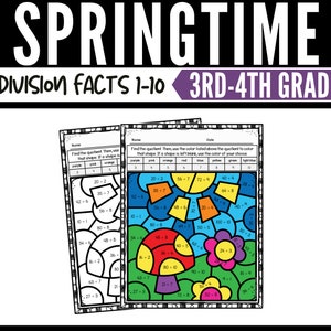 Spring Division Color by Number Worksheets - Etsy