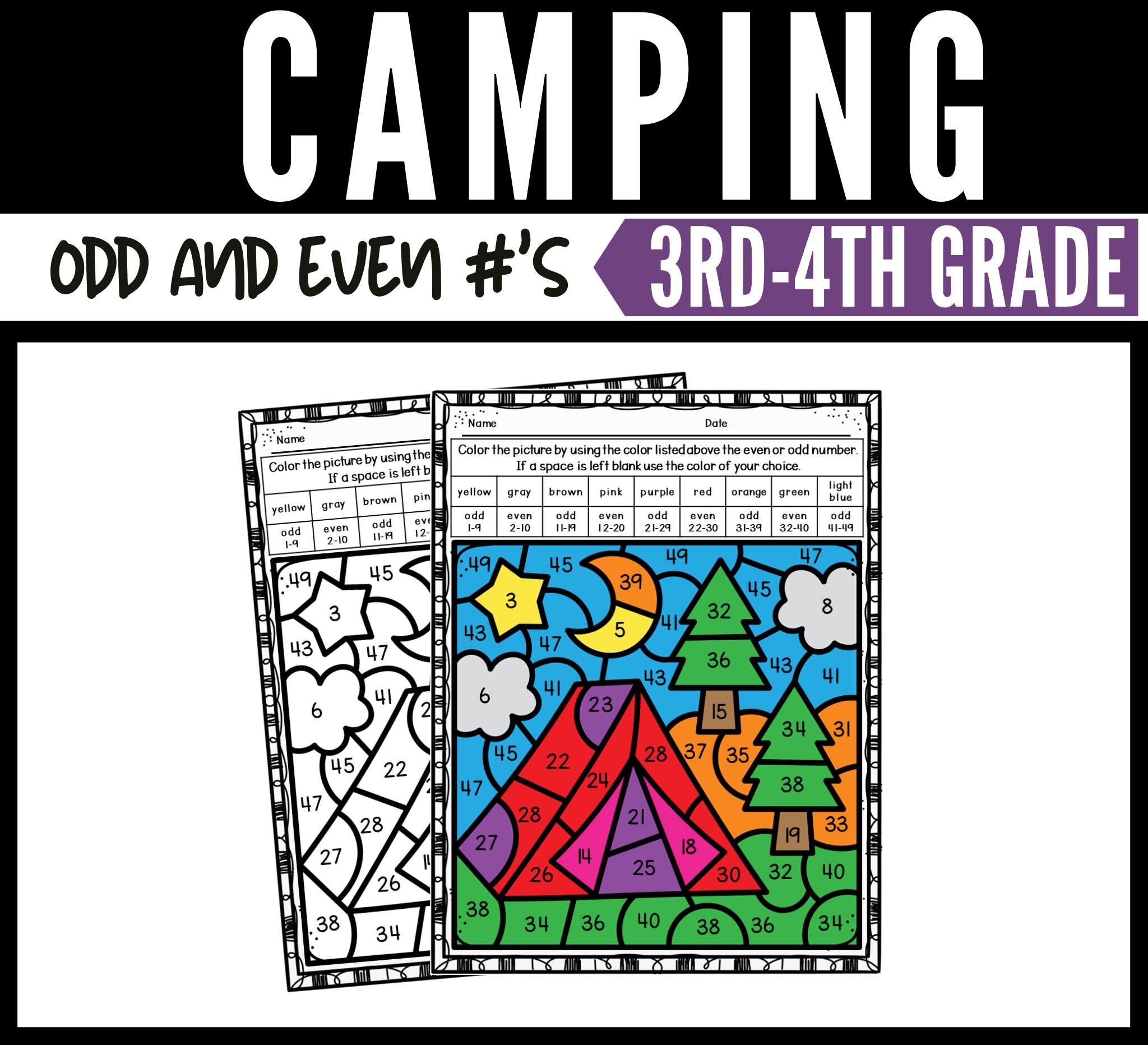 Camping Themed Odd and Even Numbers Worksheet Camping Color by Number ...