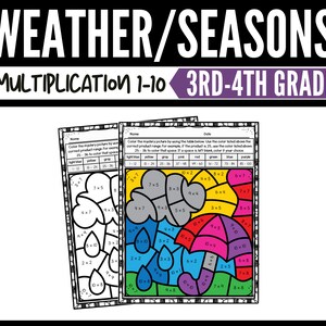 Weather and Season Multiplication Color by Number Worksheets | 3rd ...
