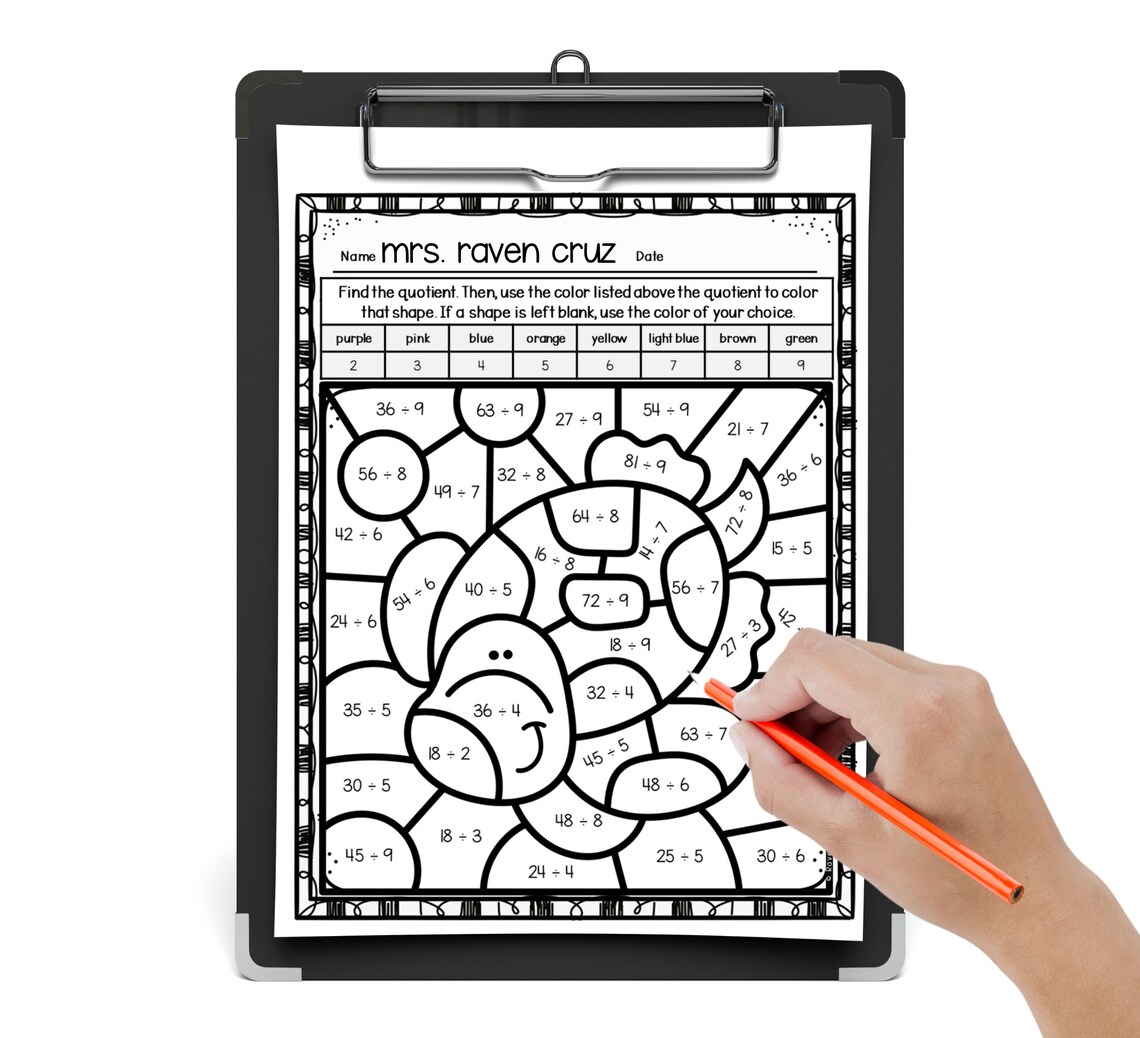 Sea Animals Division Color by Number Worksheets - Etsy