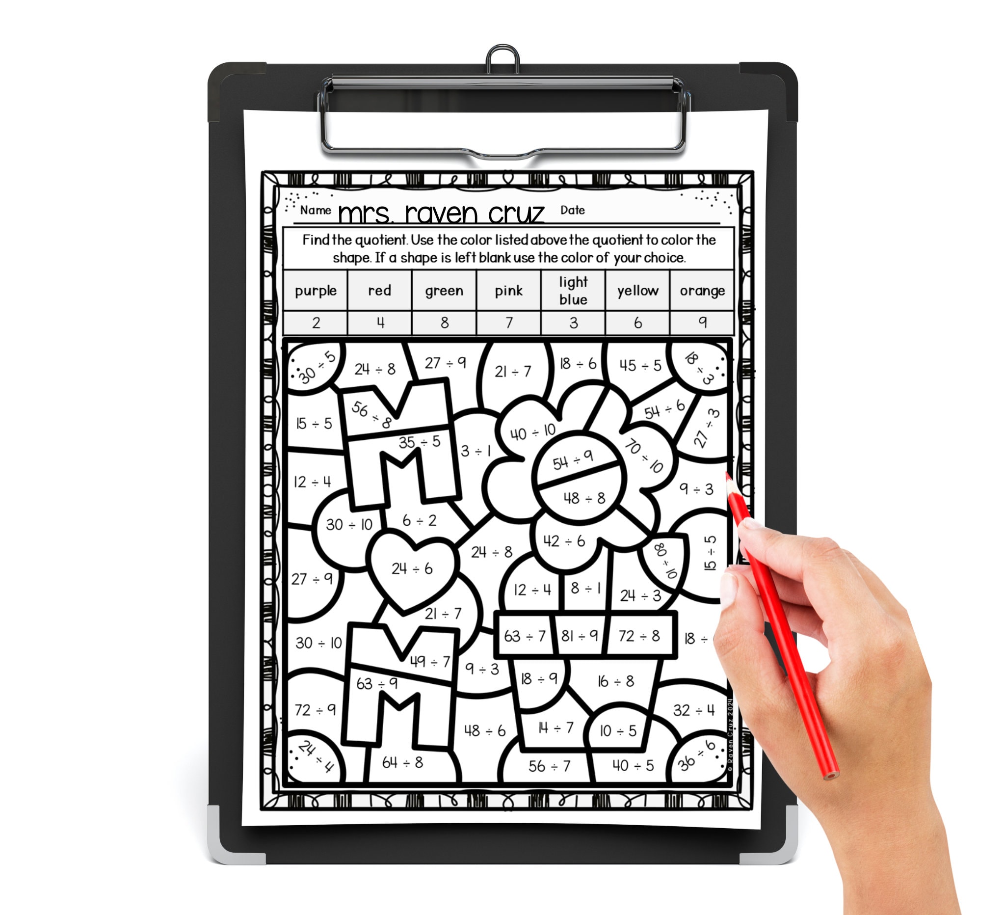 Mother's Day Coloring Pages for Division Color by Number Worksheets Fun ...