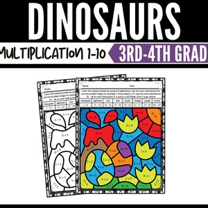Dinosaur Multiplication Color by Number Worksheets | Fun 3rd Grade ...