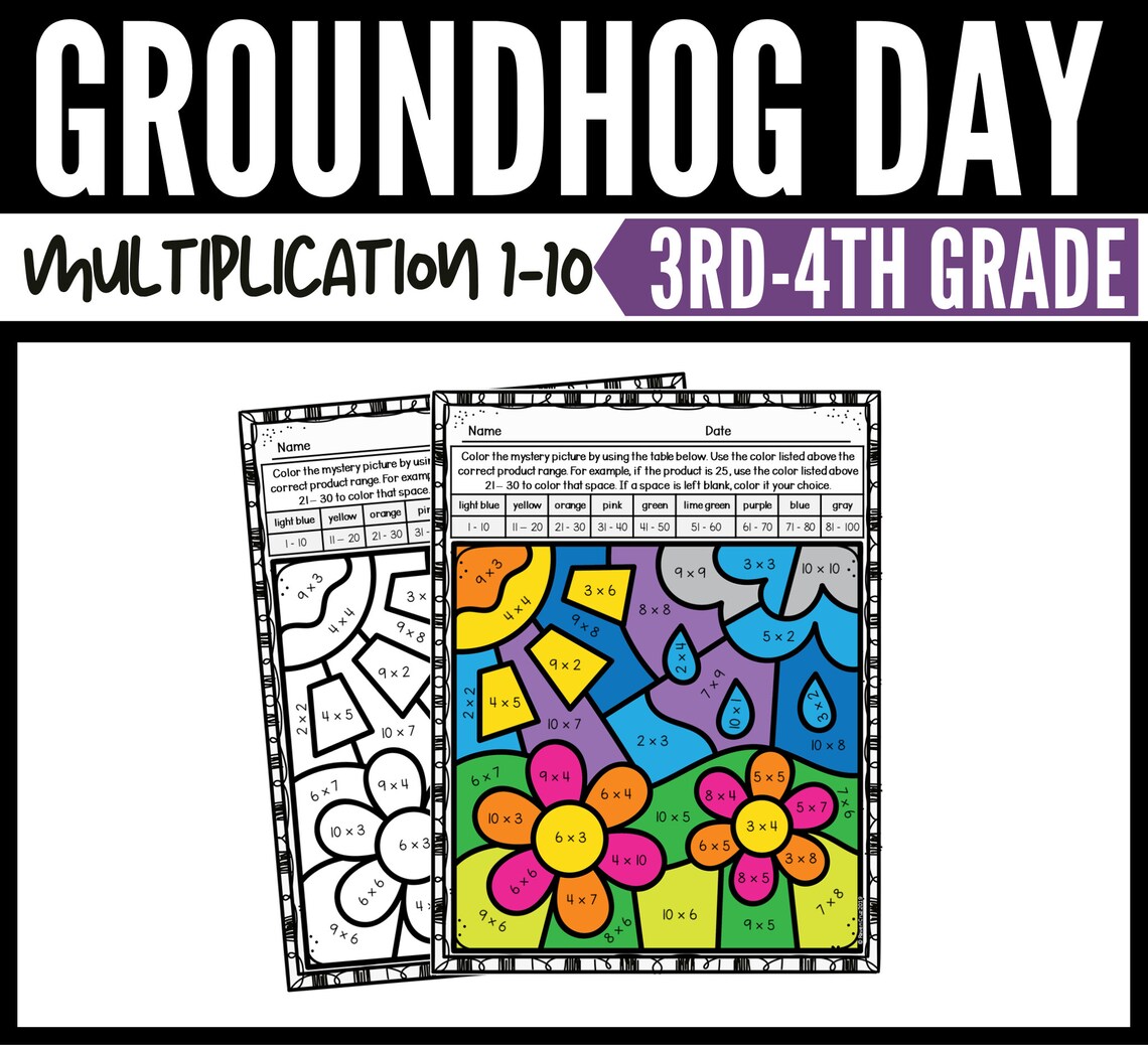 Groundhog Day Color by Number Multiplication Worksheets for 3rd Grade ...